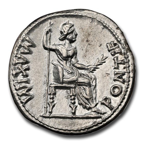 Roman Silver Denarius Emperor Tiberius (14-37 AD) AU NGC