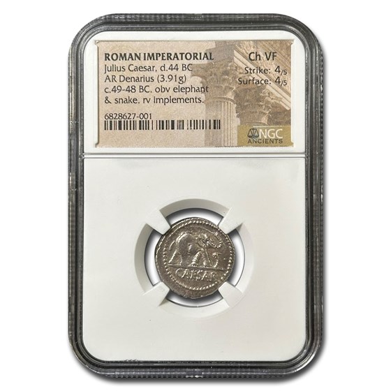Roman Silver Denarius Julius Caesar Elephant (44 BC) Ch VF NGC