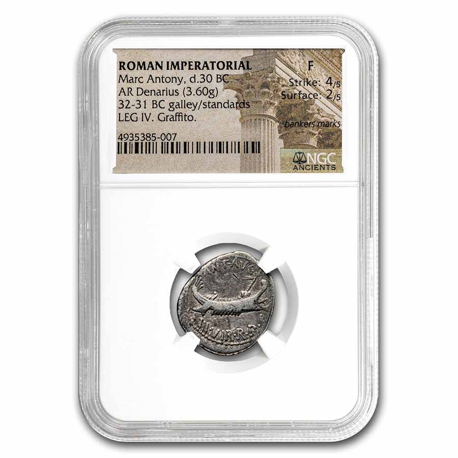 Buy Roman Silver Denarius Marc Antony Legion IV (30 BC) Fine NGC | APMEX