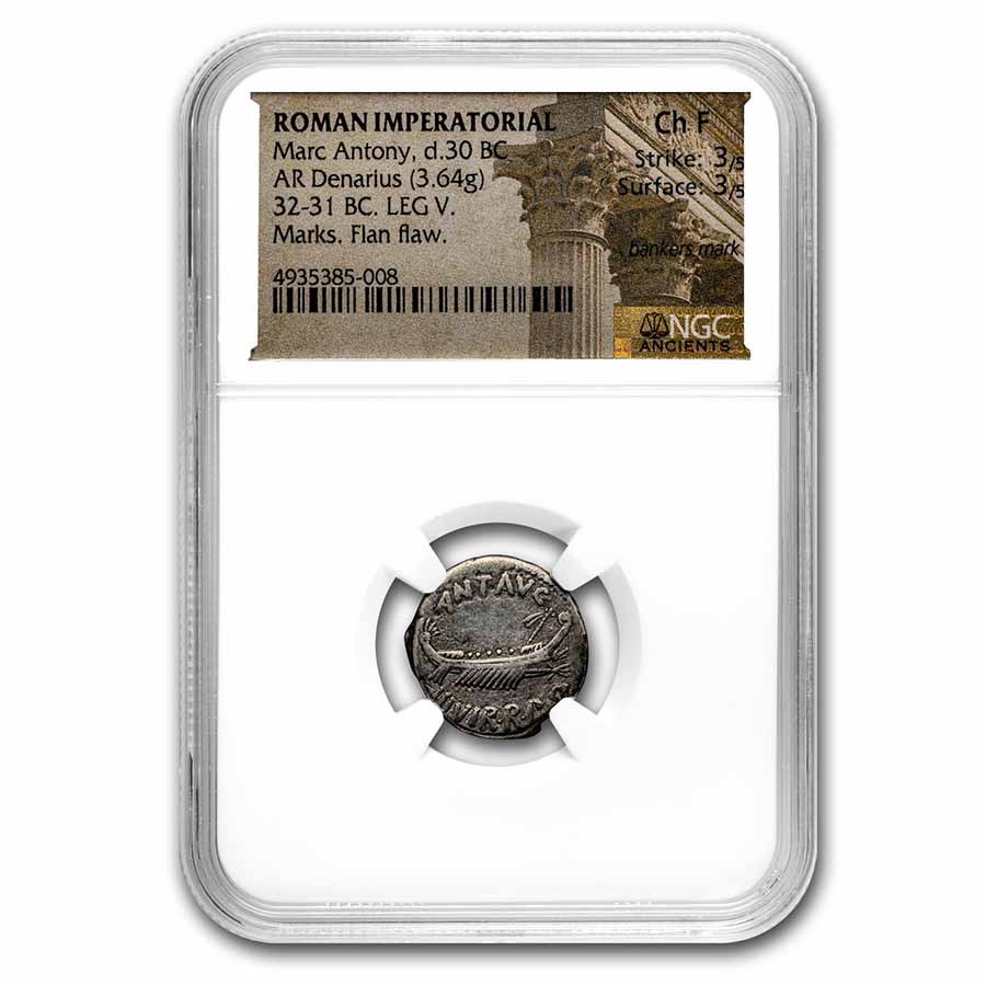 Buy Roman Silver Denarius Marc Antony Legion V (32-31 BC) Ch Fine NGC | APMEX