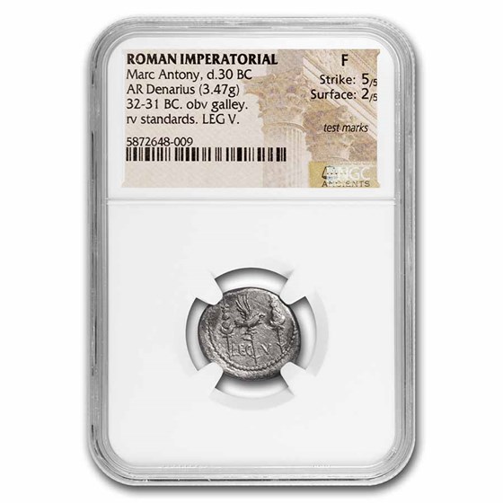 Buy Roman Silver Denarius Marc Antony Legion V (32-31 BC) Fine NGC | APMEX