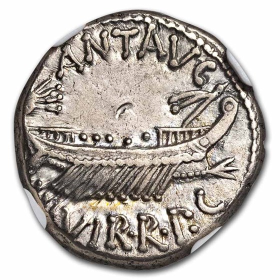 Roman Silver Denarius Marc Antony Legion X (30 BC) XF NGC