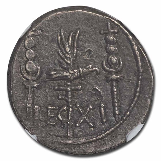 Roman Silver Denarius Marc Antony Legion XI (30 BC) Ch XF NGC