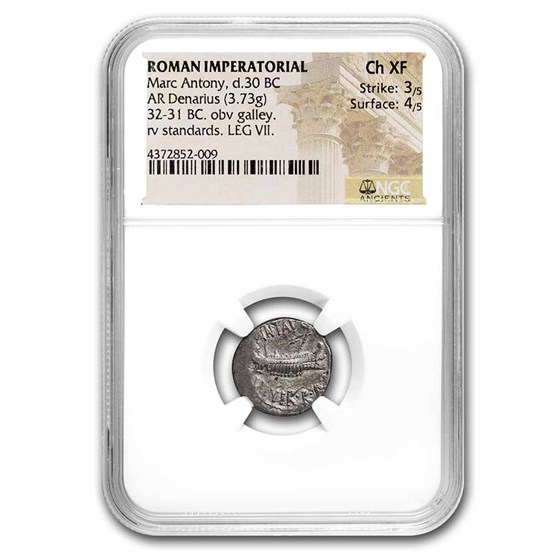 Buy Roman Silver Denarius Marc Antony Legion XVII (30 BC) Ch XF NGC | APMEX