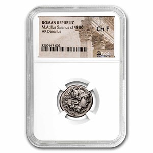 Rome AR Denarius M. Atil Saranus (148 BC) Ch F NGC (Cr-214/1b)