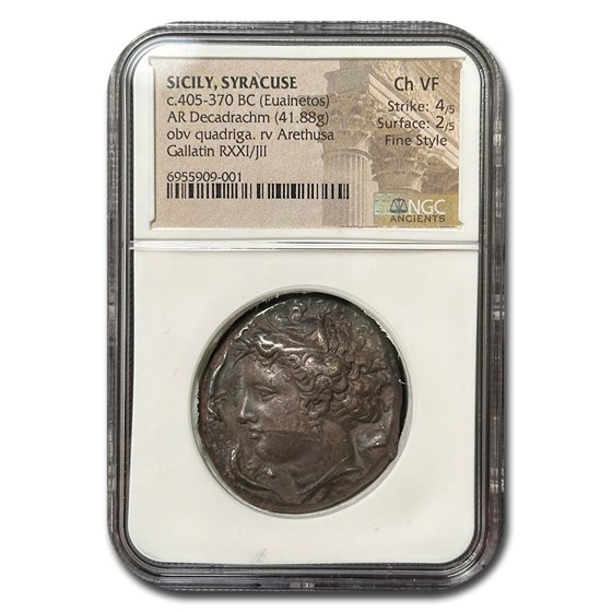 Sicily, Syracuse Silver Decadrachm (405-370 BC) Ch VF NGC