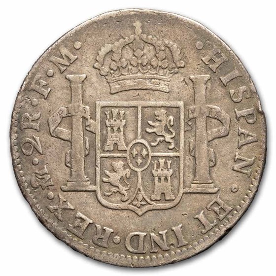 Spanish Colonial Silver 2 Reales Portrait Avg Circ