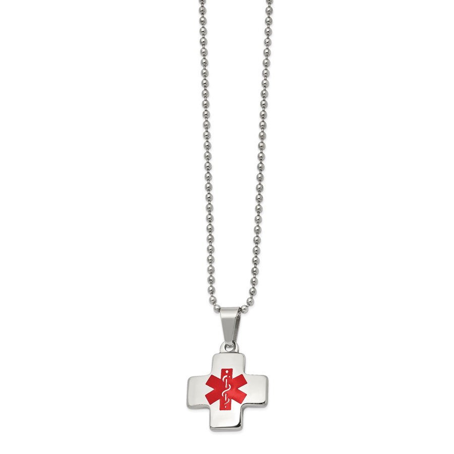 Buy SS Polished w/Red Enamel Cross Medical 20in Necklace - 20 in. | APMEX