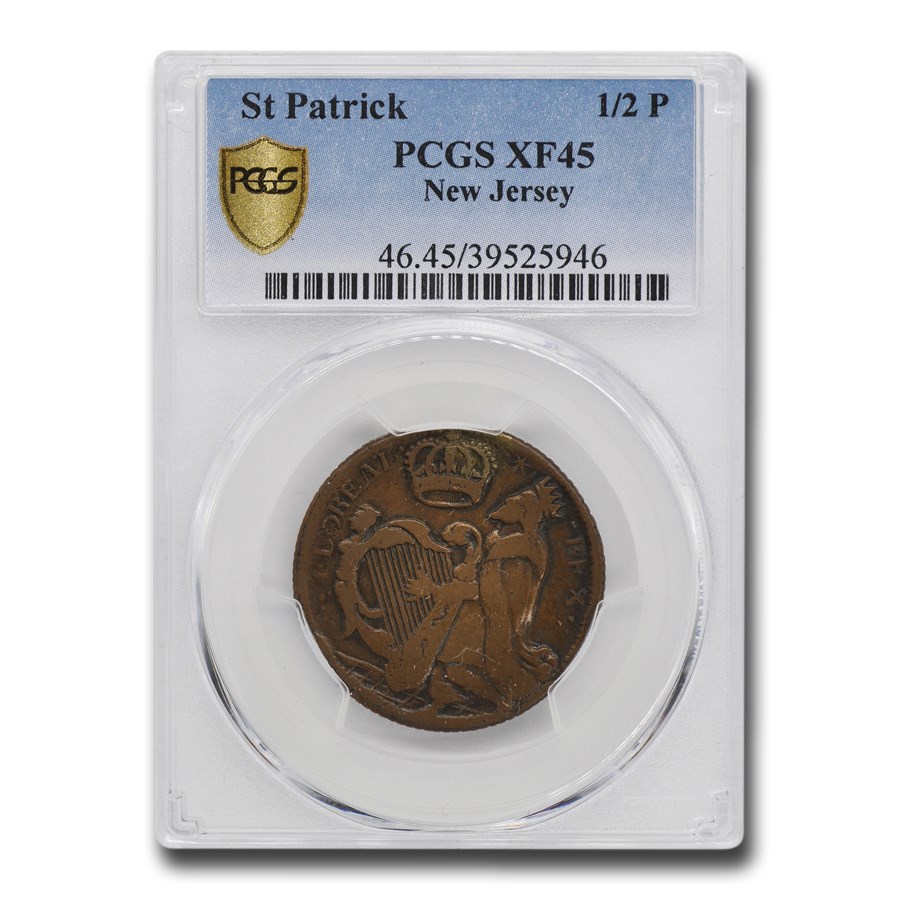 Buy St. Patrick New Jersey Copper Half Pence XF-45 PCGS | APMEX