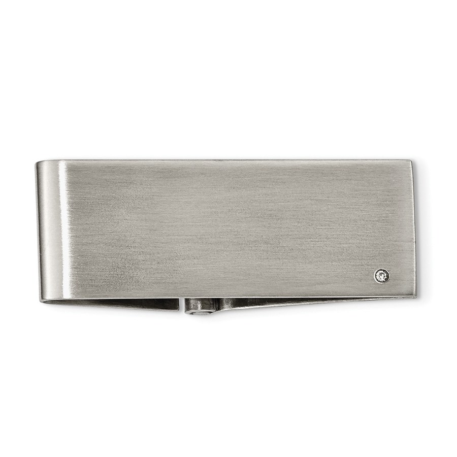 Buy Stainless Steel Brushed Diamond Accent Hinged Money Clip | APMEX