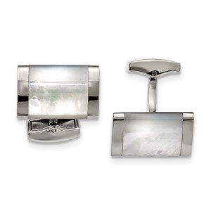 Buy S Steel Pol Rnd Edge Mother of Pearl Cuff Links | APMEX