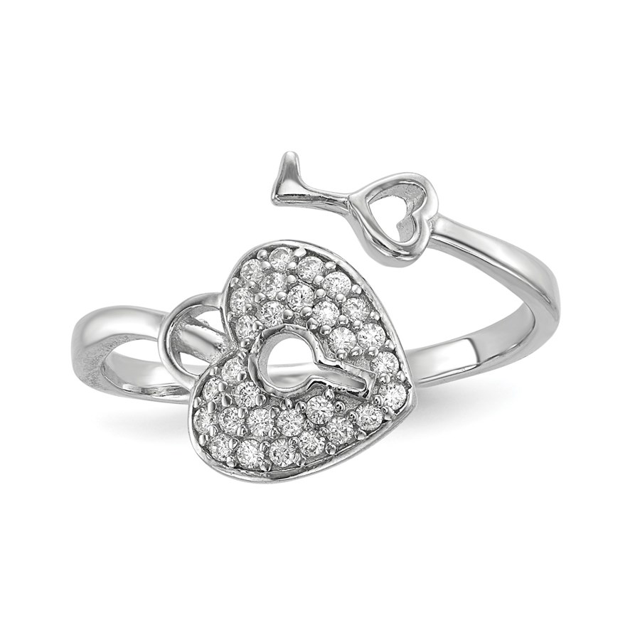 Buy Sterling Silver Rhodium-plated CZ Heart Lock and Key Ring -6778B ...