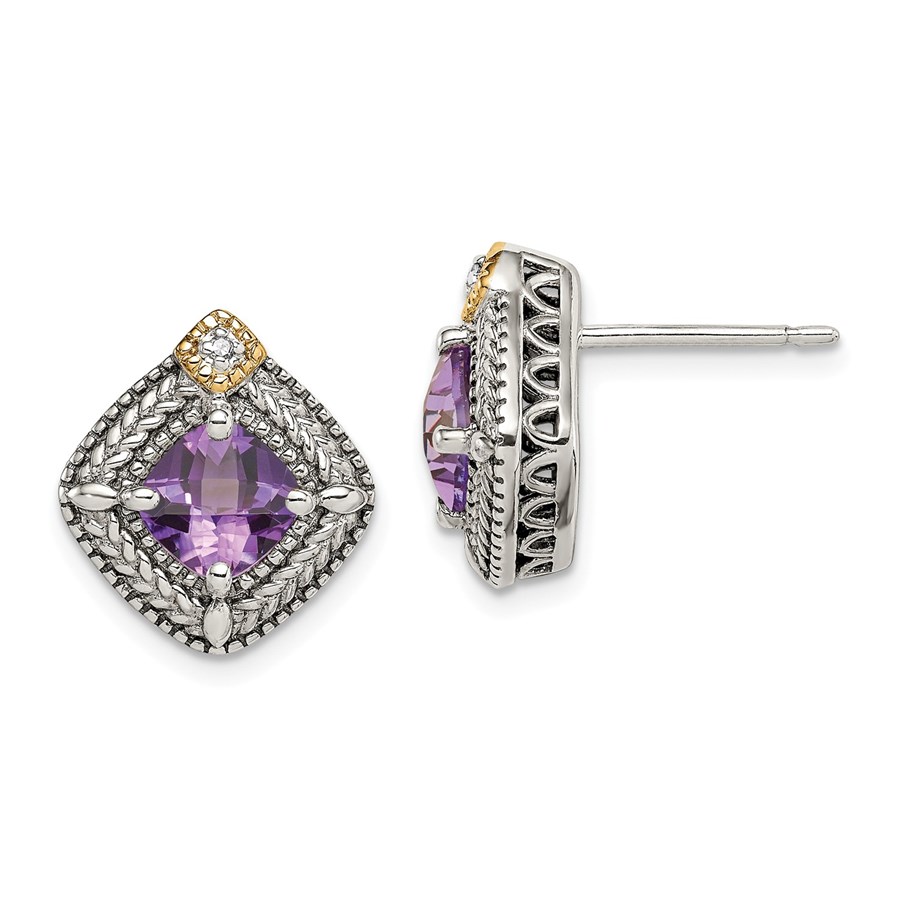 Buy Sterling Silver w/14k Accent Amethyst & Diamond Post Earrings | APMEX