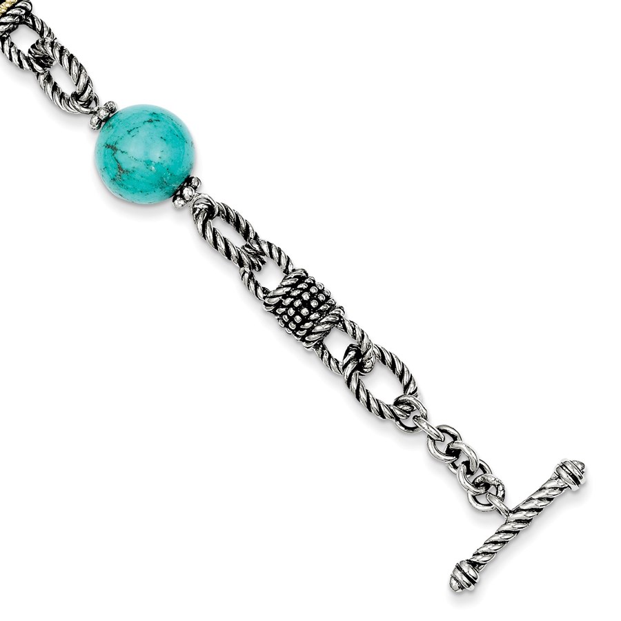 Buy Sterling Silver w/14k Reconstructed Turquoise Bracelet (oval) | APMEX