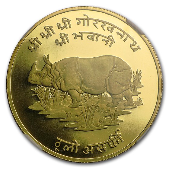 Buy VS2031/1974 Nepal Gold 1,000 Rupees Indian Rhino PF-69 NGC | APMEX