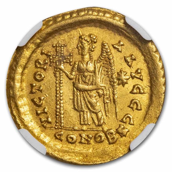 West Rome AV Solidus Valentinian III 425-55 Ch XF NGC RIC X 506