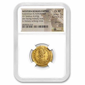 West Rome AV Solidus Valentinian III 425-55 Ch XF NGC RIC X 506