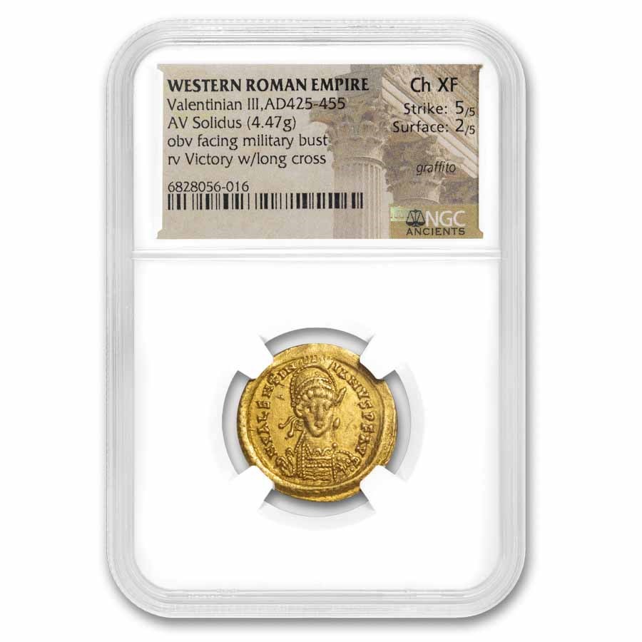 West Rome AV Solidus Valentinian III 425-55 Ch XF NGC RIC X 506